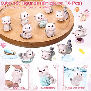 14 Pcs Cat Figurines Cute Miniature Figures Mini Cat Cake Toppers Moss Landscape Waterproof Resin Kitten Garden Miniature Terrarium Figurines for Garden Home Party Cake Decor Supplies (Adorable)