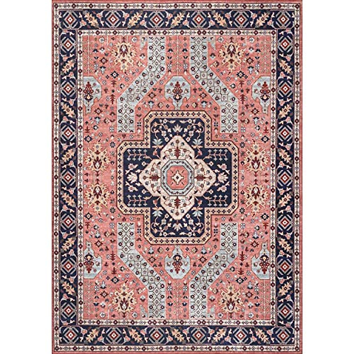 nuLOOM Amber Machine Washable Floral Aztec Area Rug, 4' x 6', Rust