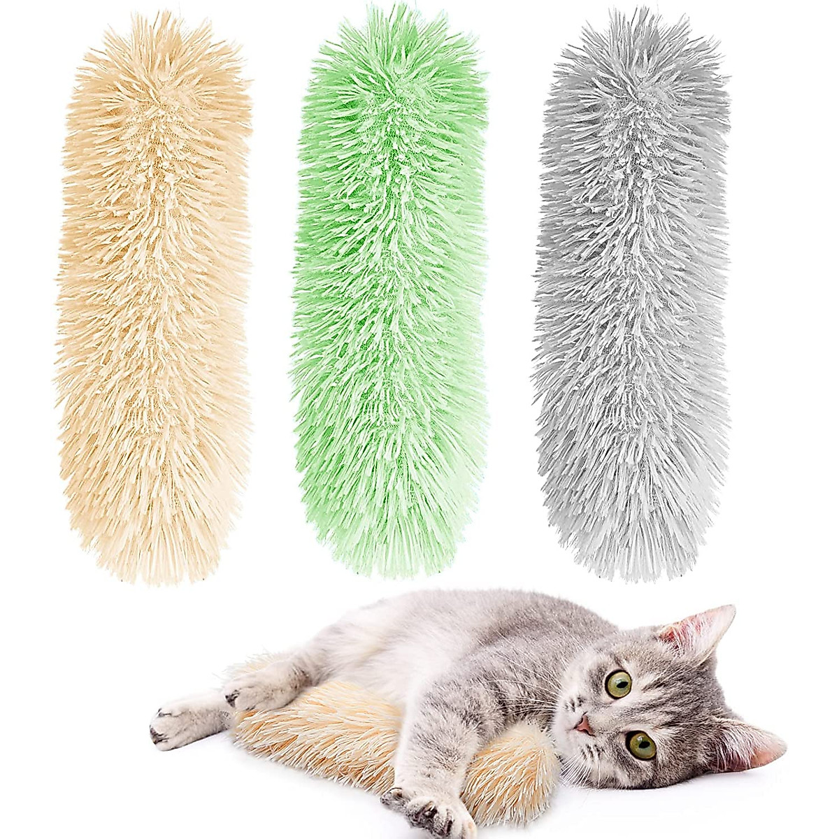 Dorakitten Cat Catnip Toys for Indoor Kitten: 3 Pcs Soft and Resistant Pillows Toy - Interactive Cat Kicker Toy with Catmint and Crinkle Plush Cat Chew Teething Clean Toy for Small Cats (Green)
