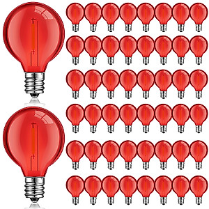 LEIFIDE 50 Pcs G40 Globe Replacement Light Bulbs LED Outdoor String Light 1w for Christmas Plastic Bulb with C7 E12 Candelabra Screw Base Indoor Patio Lights Decor (Red)