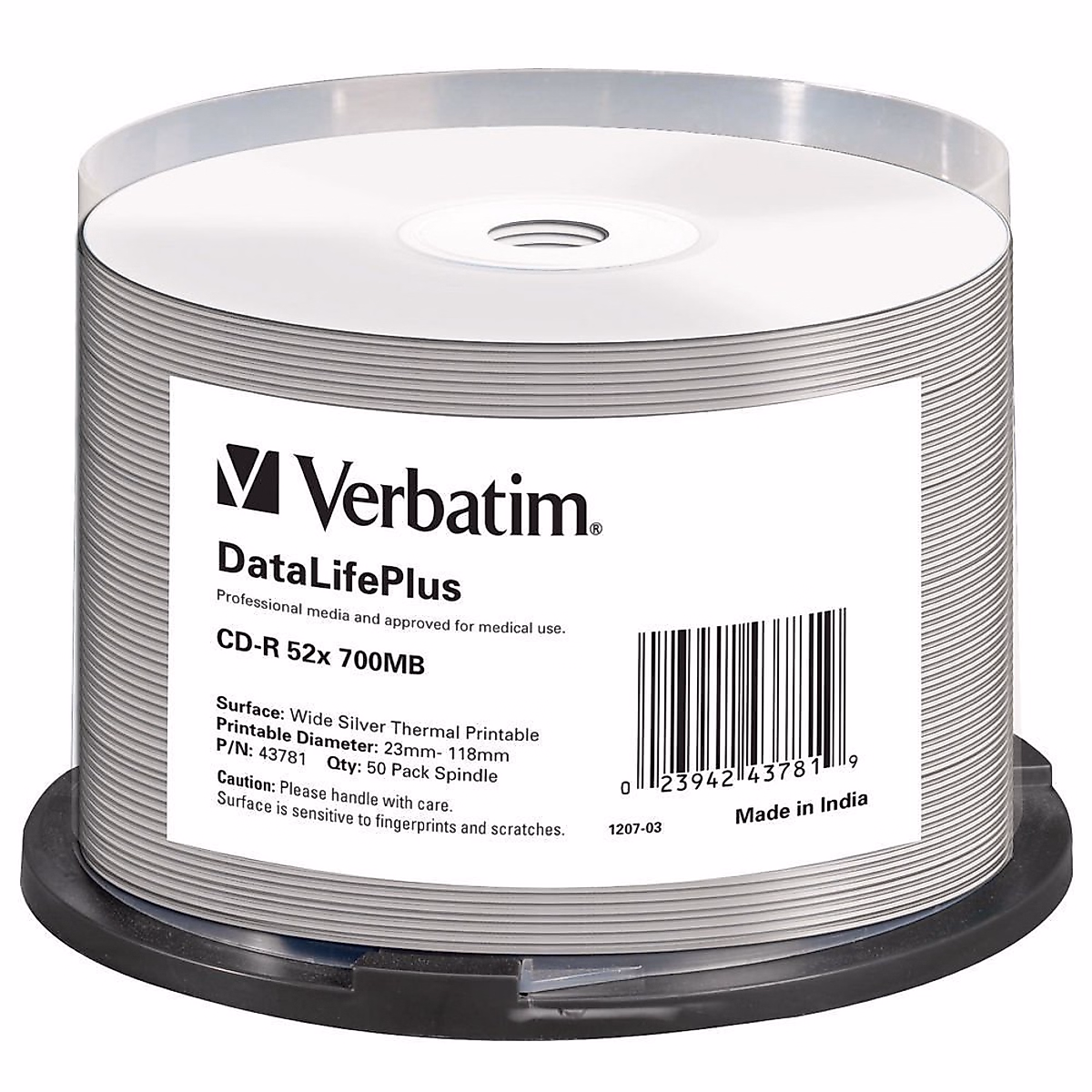 Verbatim 43781 CD-R 52x DataLifePlus Wide Thermal Printable CD-R Spindle - Silver