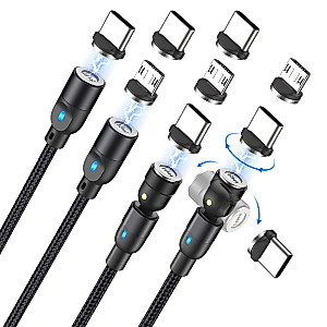 A.S Magnetic Charging Cable, Magnetic Type C Cable Fast Charging Data Sync Magnetic Cable Magnetic Phone Charger for Micro USB, USB C, i-Product Smartphones(3.3ft/3.3ft/6.6ft/6.6ft,Black)