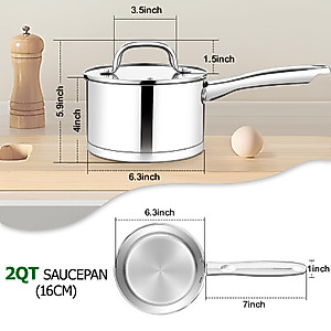 TeamFar 2 qt Saucepan with Lid, Stainless Steel Small Sauce Milk Pan with Tri-ply Bottom for Induction/Gas/Electric/Ceramic, Healthy & Heavy Duty, Mirror Finish & Straight Side, Dishwasher Safe