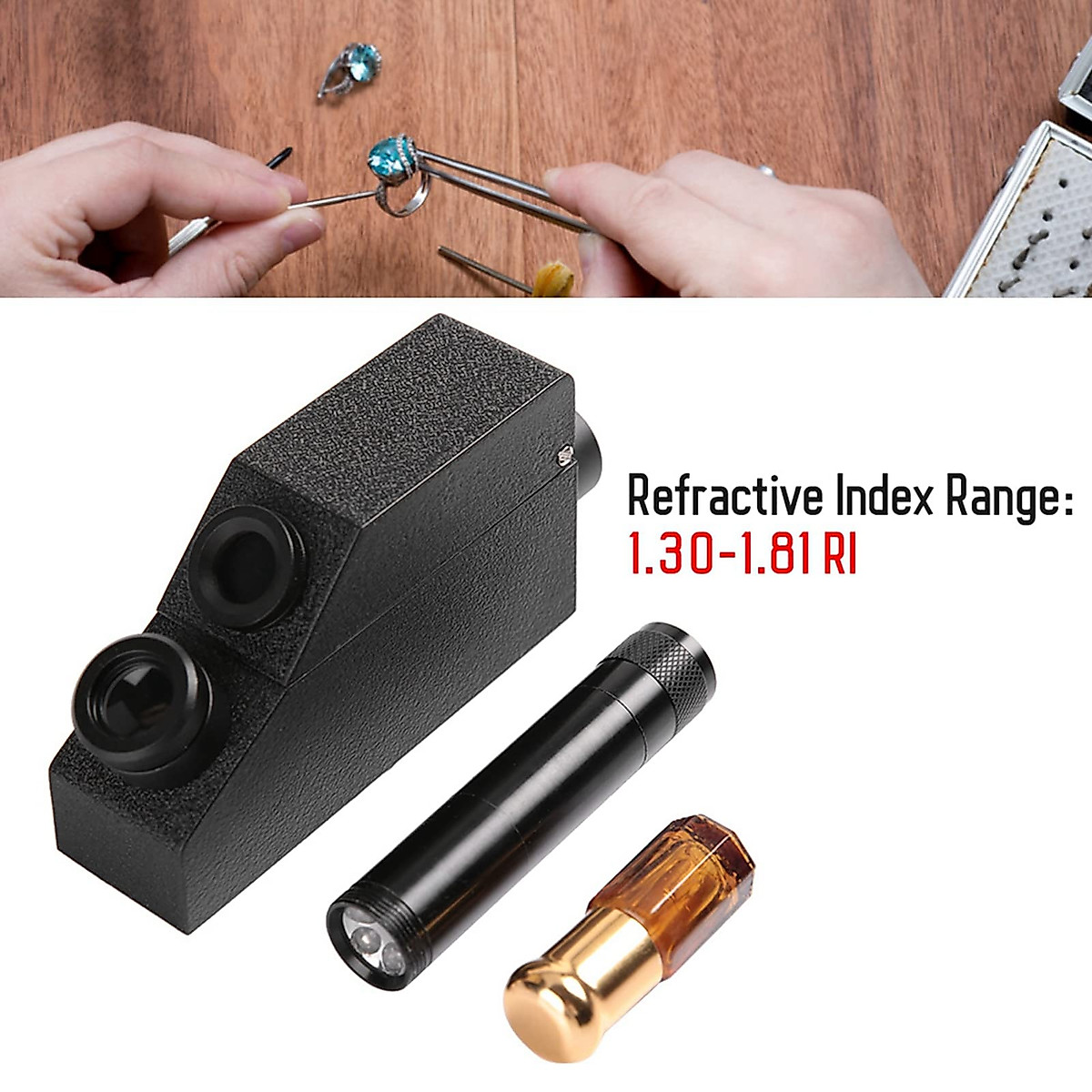 Leftwei Gem Refractometer, Professional Gemstone ldentification Gem Refractometer Refractive Index Meter Jewelry Test Tool with 3 ML Reflective Index Fluid for Gemologists, Jeweler