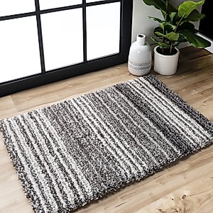 nuLOOM Drey Striped Shag Area Rug - 2x3 Accent Shag Rug Casual Gray Multi/Brown Rugs for Living Room Bedroom Dining Room Nursery Entryway
