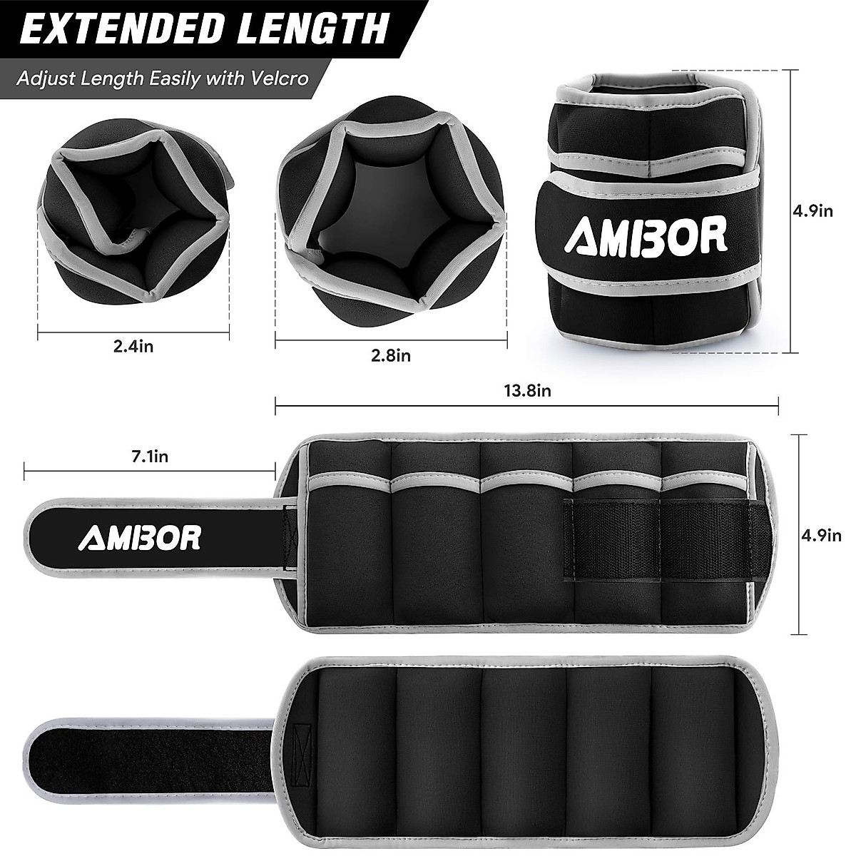 AMBOR Ankle Weights, 1 Pair 2 3 4 5 Lbs Adjustable Leg Weights, Strength Training Ankle Weights for Men Women, Wrist Weights Strap Set for Walking Running Gym Fitness Workout 2 Pack