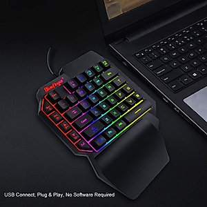 One Hand RGB Gaming Keyboard and Backlit Mouse and Gaming Headset with Microphone,USB Wired Rainbow Single Hand Mechanical Feeling Keyboard with Wrist Rest Support, Gaming Keyboard Set for Game
