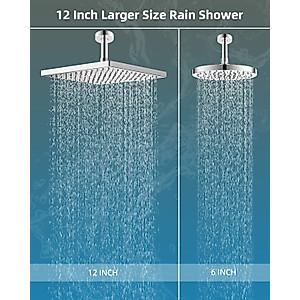 Hibbent Thickness Metal Rain Shower Head, 12 Inch High Pressure Shower Heads, Square Large Bathroom Rainfall Shower Head with Adjustable Brass Ball Joint, Waterfall Full Body Coverage, Chrome
