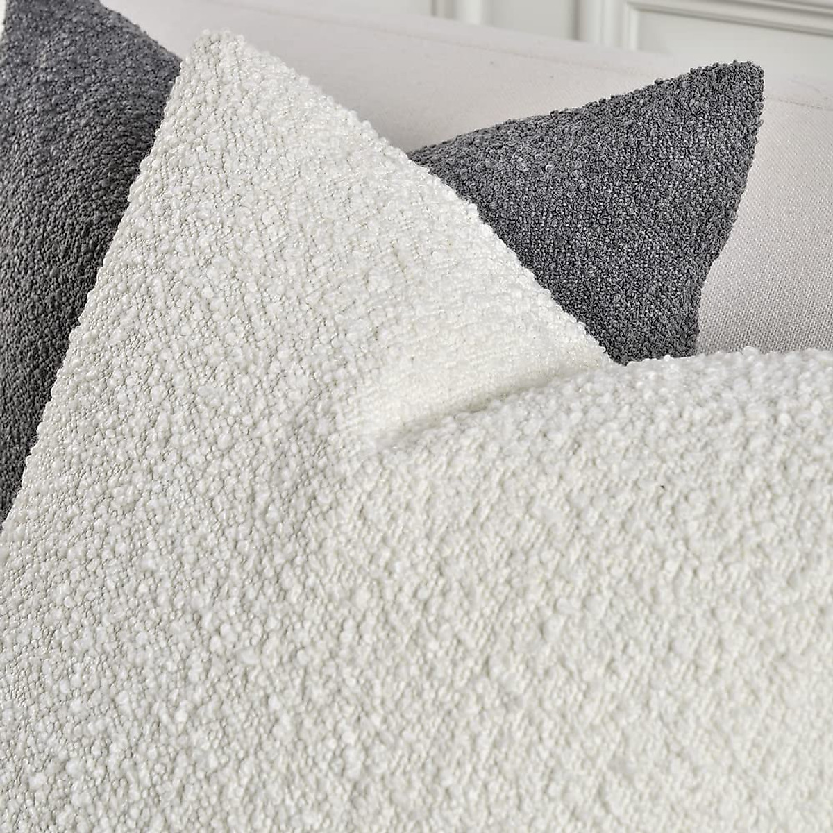 Sunkifover Textured Boucle Pillow Covers 12x20 Inches, Decorative Lumbar Pillows Cover, Neutral Pillowcase Rectangular Cushion Cover for Sofa, Couch, Bed, Bedroom, Living Room, Home Decro White.