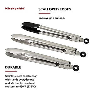 KitchenAid Universal Utility Serving and Silicone Tipped Stainless Steel Kitchen Tongs, Set of 3
