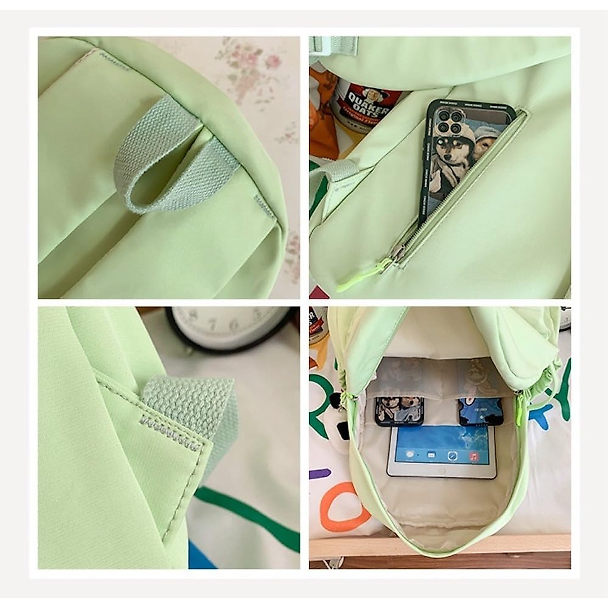 JHTPSLR Preppy Backpack with Plushies Cute Aesthetic Backpack Solid Kawaii Backpack Waterproof Laptop Backpack Casual Daypack (White)