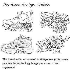 Roller Skates for Women,Shoes with Wheels for Girls/Boys,Men Outdoor Skates,Quad Skates for Kids,2 in 1 Double Line Skates/Kick Rollers Shoes for Adults,Parkour Deformed Shoes Unisex,Black2-7US