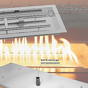 Uniflasy 36" by 12" Drop-in Fire Pit Pan Burner Kit, Stainless Steel Propane Rectangular Firepit Pan Insert with H-Burner, Spark Ignition Propane Hose Kit Fire Pit Table Insert for Indoor or Outdoor