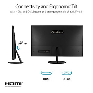 ASUS VL279HE 27” Eye Care Monitor, 1080P Full HD (1920 x 1080), IPS, 75Hz, Adaptive-Sync, FreeSync, HDMI D-Sub, Frameless, Slim, Wall Mountable, Flicker Free and Blue Light Filter,BLACK (Renewed)