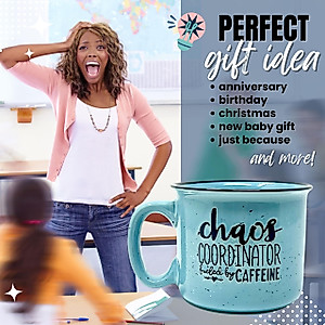 Cute Funny Coffee Mug for Women - Chaos Coordinator Fueled By Caffeine - Unique Fun Gifts for Her, Mom, Sister, Teacher, Coworkers - Handmade Coffee Cups & Mugs with Quotes