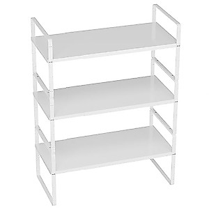 Slideep Expandable Cabinet Shelf Organizer Rack,Large Kitchen Cabinet Organizer Stackable Counter Shelf Organizer large Expandable Shelves, Counter Pantry Storage Organization, White, 3 pack