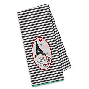 Eiffel Tower & Macarons Embellished French Parisian Kitchen Towels, Set of 2 Flat Woven Towels for Paris Kitchen Decor, French Kitchen Towels