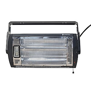 Comfort Zone Ceiling Mounted Space Heater, 90 Degree Adjustable Tilt, Dual Quartz, Radiant, Electric, Safety Grille, Overheat Protection, Hardware Included, Ideal for Workshop, Garage, 1,500W, CZQTV5M