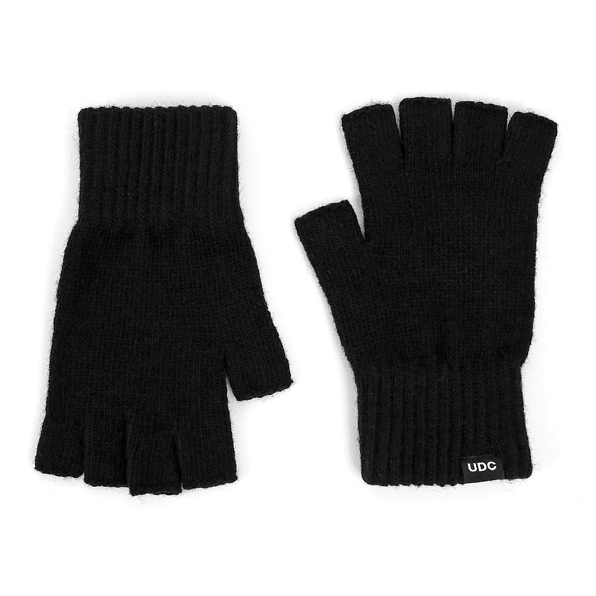 UNDERCONTROL Logo Label Unisex Fall Winter Outdoor Coloring Stretchy Knit Fingerless Warmer Korea Touch Screen Gloves (BLACK)