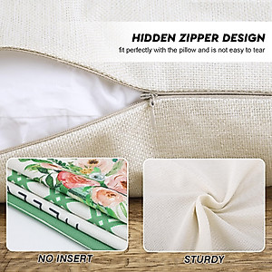 YGEOMER 18x18 Spring Pillow Covers, Set of 4 Pillow Covers, Spring Summer Farmhouse Outdoor Pillow Covers Green Garden Linen Cushion Case for Home Decor