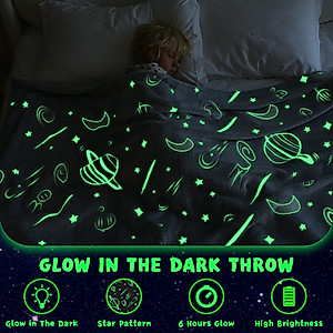 inhand Glow in The Dark Stars Blanket for Girls Boys Cute Kids Throw Blanket Funny Space Moon Galaxy Blanket Gaming Room Decor Teen Toys Gifts Ideas Stuff for 8-12 Years Old (50''x60'' Grey)