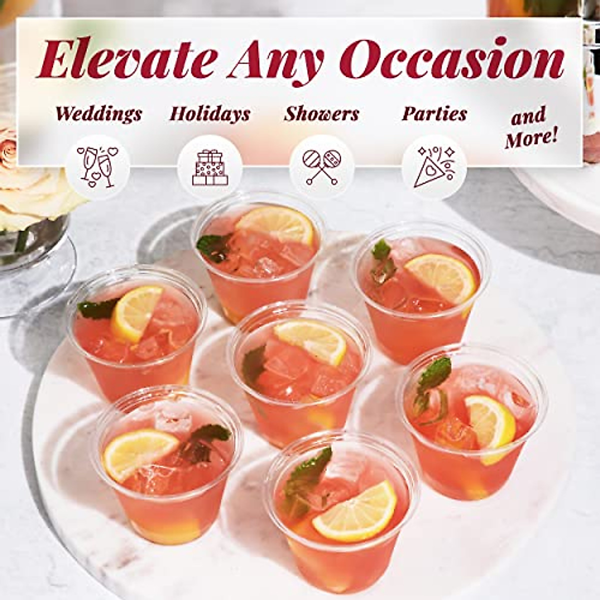 Prestee Clear Plastic Party Cups Disposable - PET Clear Water Plastic Cup Disposable - Plastic Wine Cups - Clear Disposable Cups - Small Cups - Plastic Drinking Cups (50ct 9oz)