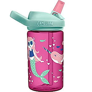 CamelBak eddy+ 14 oz Kids Water Bottle with Tritan Renew – Straw Top, Leak-Proof When Closed, Mermaids & Narwhals