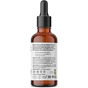 Brittanie's Thyme Squalane Skin Moisturizing Oil 2oz | 100% Plant Derived Squalane for Face, Skin & Hair | Luxurious Formula, Lightweight Formula for Hydration