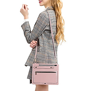 Back Cover Case for Samsung Galaxy Tab S9 FE/S9/S8/S7 [Pen Holder], Techcircle Slim Fit Vegan Leather Protective Soft TPU Shell Wallet Case with Hand Strap & Removable Shoulder Strap, Light Pink