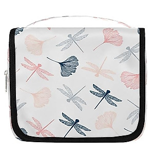 POFATO Dragonflies Ginkgo Leaves Travel Toiletry Bag Cosmetic Makeup Bag for Women Men Hanging Hook Wash Toiletries Portable Toiletry Bags Organizer