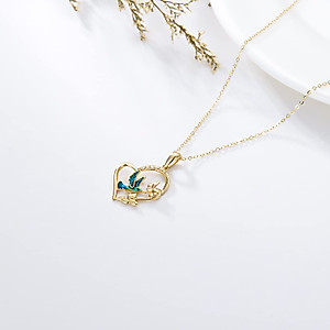 YDD 14K Solid Gold Hummingbird Necklaces for Women Gold Hummingbird Heart Pendant Bird Necklace 16''-18"