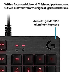 Logitech G413 Backlit Mechanical Gaming Keyboard USB Passthrough Carbon (Renewed)