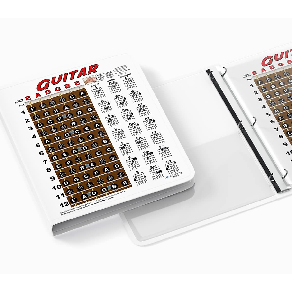 Laminated Guitar Fretboard & Chord Chart - Easy Instructional Poster for Beginner 8.5"x11" | A New Song Music