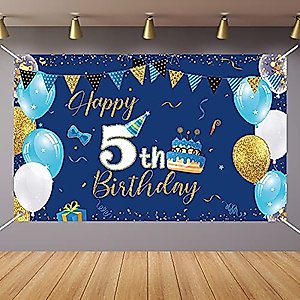 Boys 5th Birthday Party Decoration Photography Backdrop Boy Toddler Little Man Fifth Birthday Cake Table Decor Banner