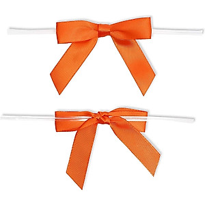 100 Pack Orange Bow Twist Ties for Treat Bags, 3-Inch Pre-tied Satin Ribbons for Crafts, Gift Wrap, Themed Party Favors, Baked Goods