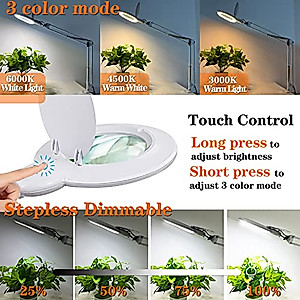 (New Upgrade) 10X Magnifying Floor Lamp with Clamp and 4 Wheel Rolling Base,HITTI 2200 LM LED 3 Color Dimmable Magnifying Glass with Light, Adjustable Arm Lighted Magnifier for Close Work, Esthetican