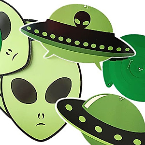 Swirls & Cutouts Green Alien Theme Hanging Swirl Decorations UFO Theme Ceiling Whirl Streamer Hanging Cutouts Alien Invasion for Kids Girls Boys Birthday Baby Shower First Birthday Party Supplies