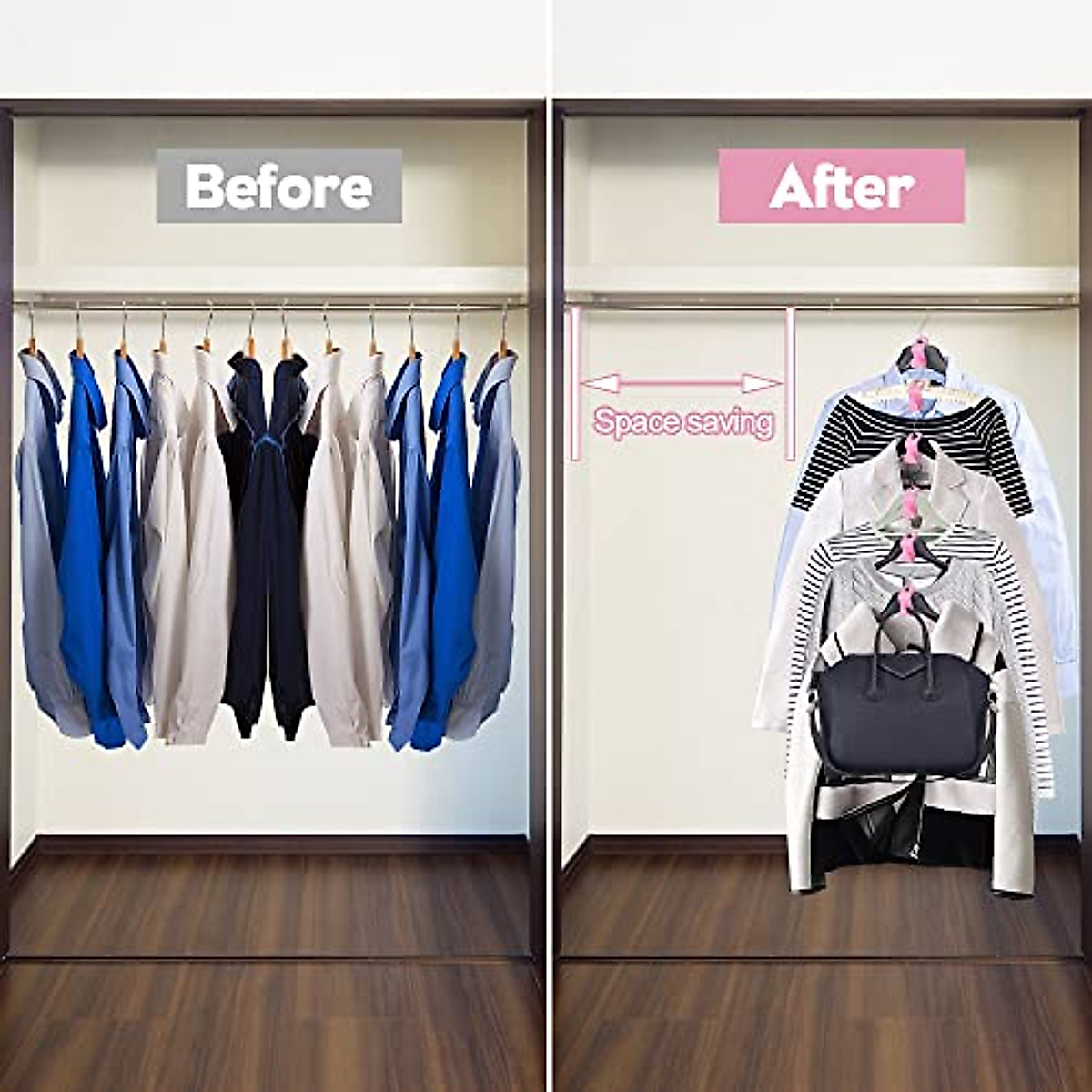 Clothes Hanger Connector Hooks, Begino Mini Cascading Hanger Hooks for Heavy Duty Space Saving, Durable Plastic Outfit Hanger Clips for Closet Load 20 Pounds(30Pcs Pink)