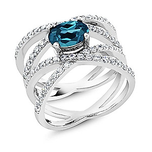 Gem Stone King 925 Sterling Silver Oval Gemstone Birthstone Criss Cross Engagement Ring | Oval 8X6MM Ring For Women | Available In Size 5, 6, 7, 8, 9