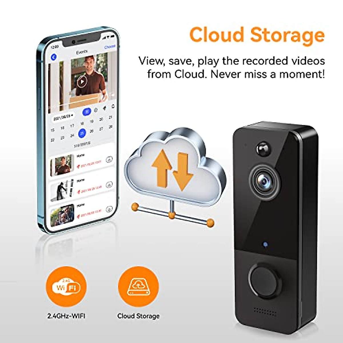 EKEN Smart Video Doorbell Camera Wireless with Chime Ringer, Smart AI Human Detection, 2.4G WiFi, 2-Way Audio, HD Live Image, Night Vision, Cloud Storage, Battery Powered, Indoor/Outdoor Surveillance