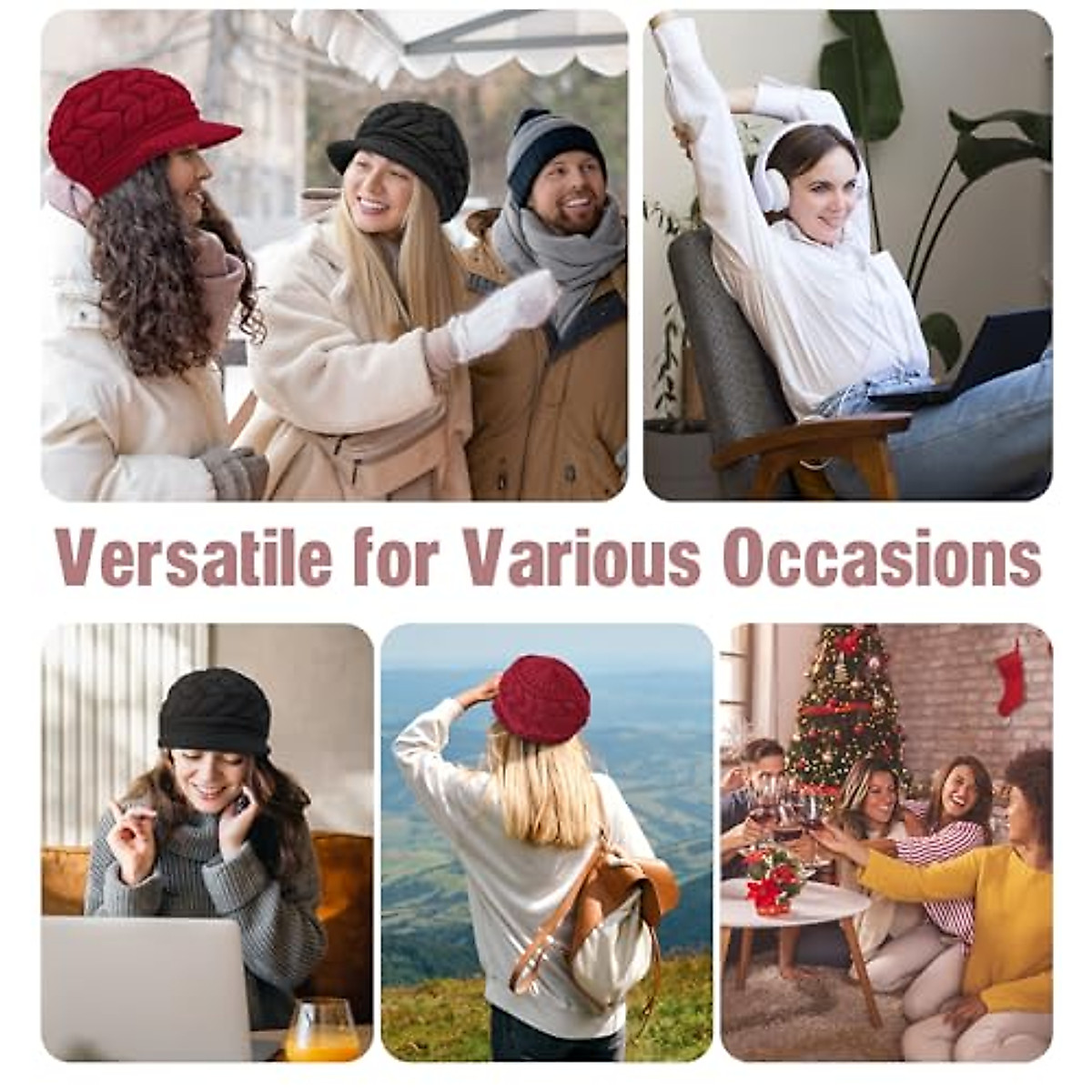 YSense 2 Pack Womens Winter Hats Warm Knit Hat Slouchy Beanie Cap with Brim Gifts