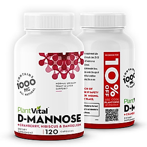 Plantvital D Mannose Capsules with Cranberry - D-mannose 1000mg Capsules - High Potency for Bladder, Kidney and Urinary Tract Support. Cranberry Powder with Hibiscus and Dandelion. 2 Months Supply
