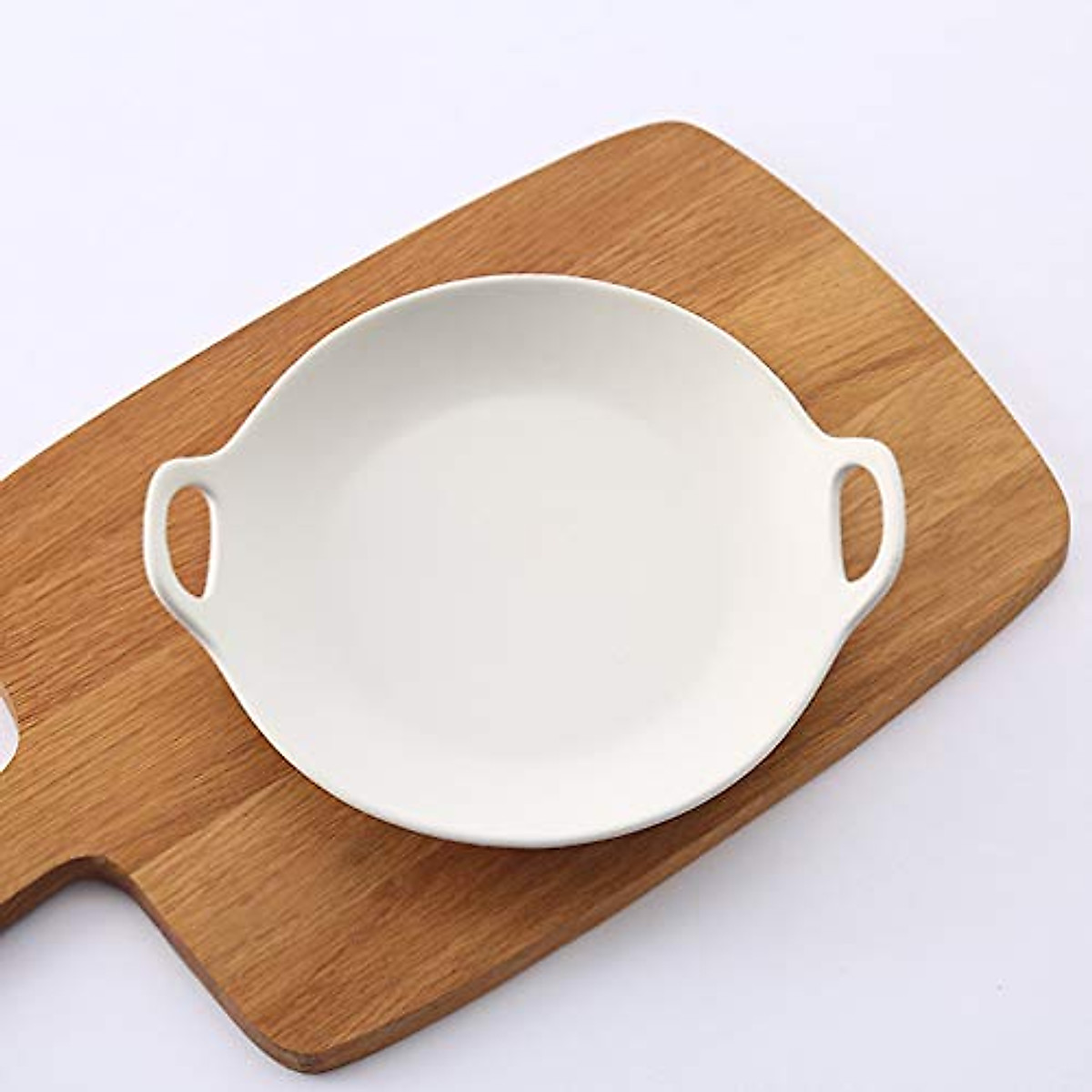 UPKOCH Porcelain Serving Tray Ceramic Dinner Plates 8 Inches with Double Handle Serving Platter Fruit Dessert Plate Cake Dish for Home Kitchen (White)