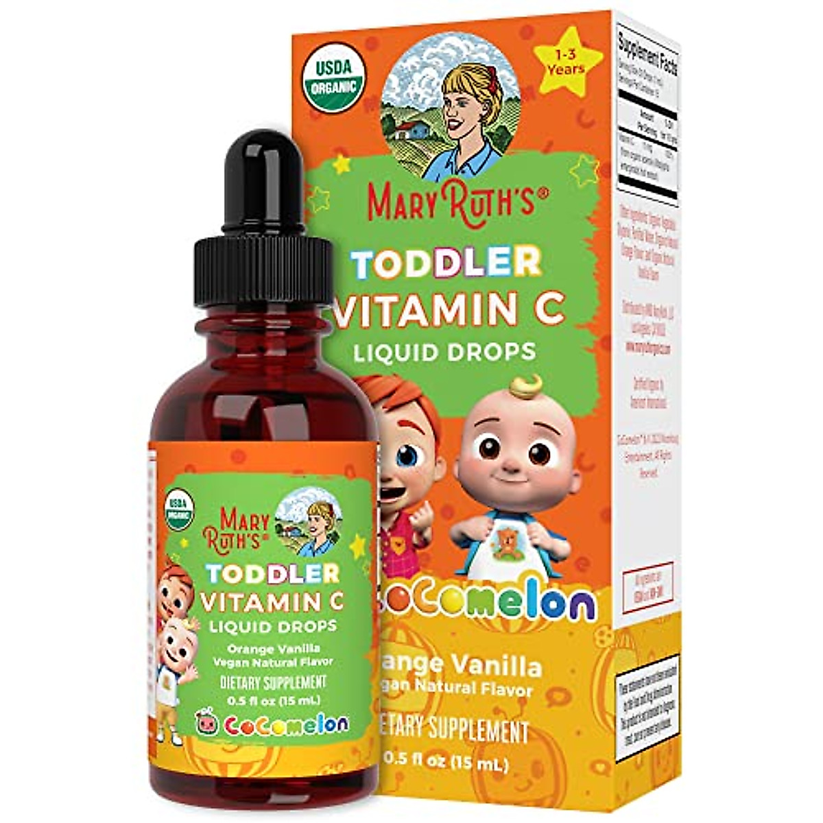 USDA Organic Cocomelon Toddler Vitamin C Liquid Drops & Vitamin D3 + K2 Spray for Toddlers Bundle by MaryRuth's | Immune Support for Kids | Calcium Absorption | Strong Bones | Vegan | Non-GMO