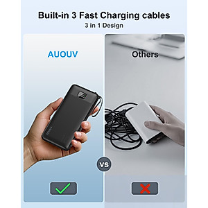 ANOUV 2-Pack Portable Charger with Built-in Cables&AC Wall Plug,10000mAh Power Bank,PD 22.5W USB-C Fast Charging External Battery Pack with LED Display for iPhone 16/15/14 iPad Samsung S22 S21 Galaxy