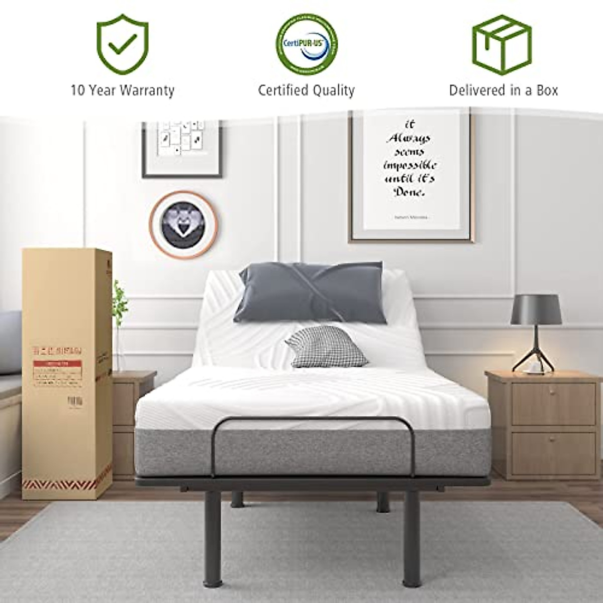 NAFORT 8 Inch Cool Gel Memory Foam Mattress Twin XL, Convoluted Foam for Adjustable Bed Frame, Gel Memory Foam Mattress Medium Firm for Supportive and Pressure Relief, CertiPUR-US Certified
