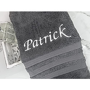 Liberty21 Luxury Embroidered Bath & Hand Towels, 100% Cotton. Custom Monogrammed Personalized Embroidered Towels. Set Includes 1 Bath Towel and 1 Hand Towel. (Grey)
