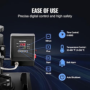 VEVOR Heat Press, Clamshell 12x10in Sublimation Transfer Printer, Digital Precise LCD Control Printing, Vinyl Heat Press for T-Shirts Bags Garments Mats Puzzles, 650W