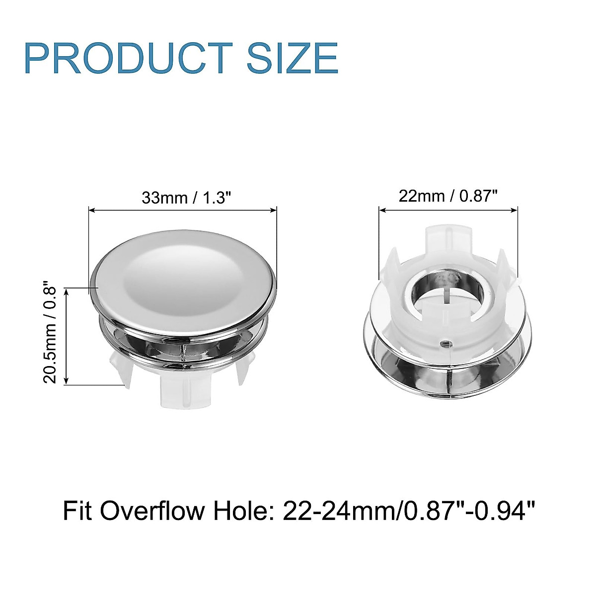 uxcell 8pcs Sink Overflow Rings, Bathroom Kitchen Basin Trim Bath Sink Hole Round Head Double Layer Plastic Overflow Drain Cover Insert in Hole (Silver Tone, White)