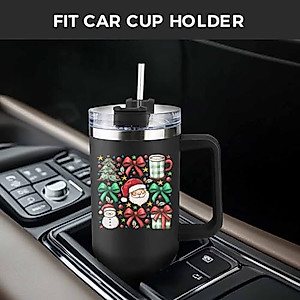 LB LEOBON 40 ounce insulated cup with handle, double-layer vacuum stainless steel material, equipped with straw, can keep warm or maintain cold drinks Santa Claus Gift black